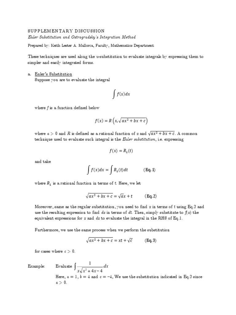 Euler Substitution and Ostrogardsky Integration Method For Proper ...