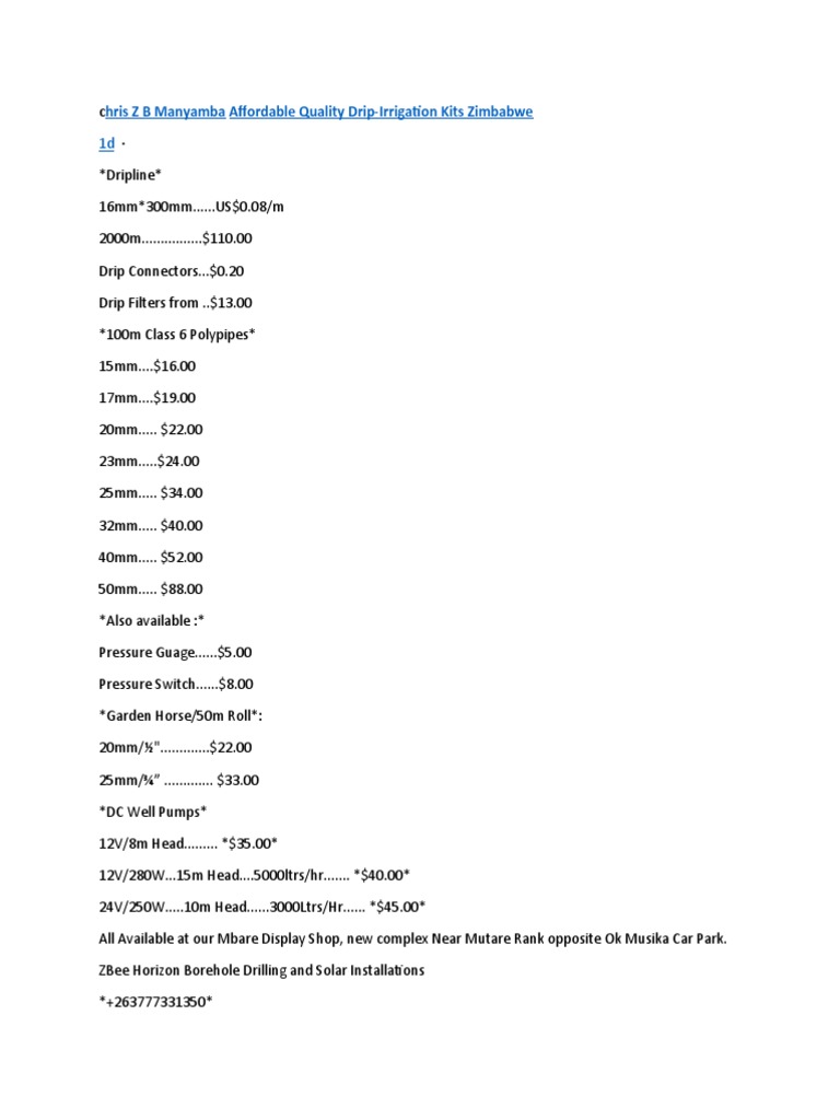 Hris Z B Manyamba Affordable Quality Drip-Irrigation Kits Zimbabwe ...