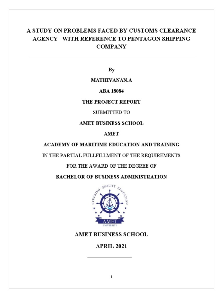 A Study On Problems Faced Customs Clearance Agency (MATHIVANAN.a) ABA 18084. | PDF | Dumping ...