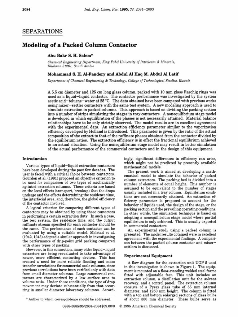 Modeling A Packed Column Contactor: Separations | Download Free PDF ...