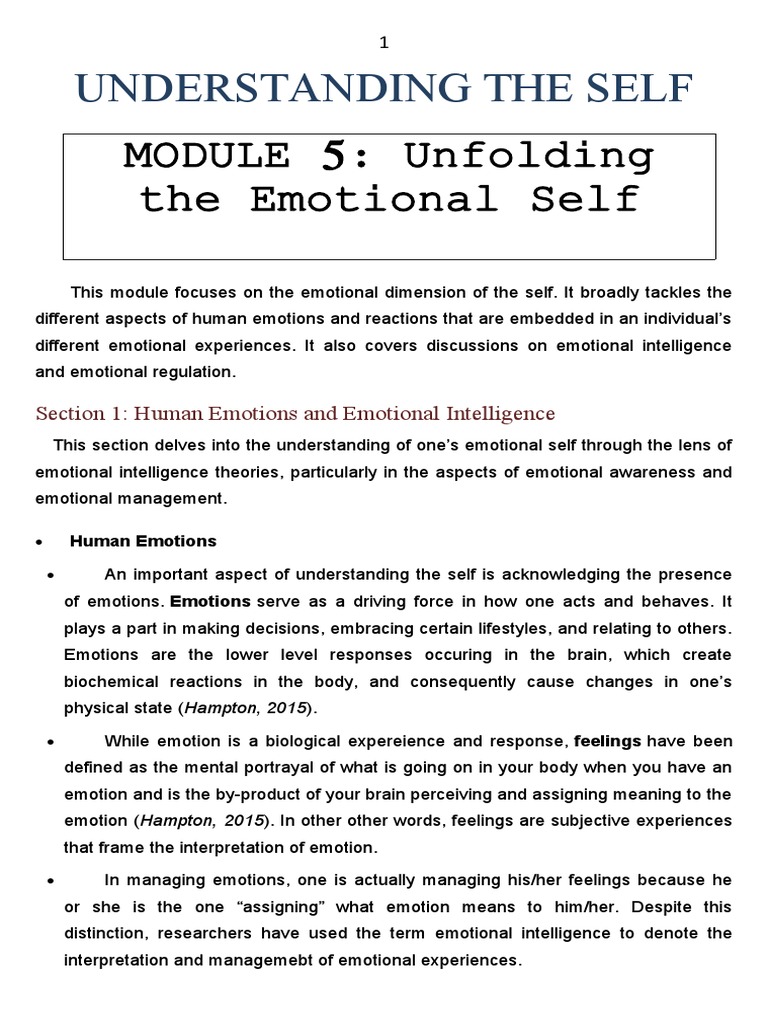 Understanding The Self - Module 5 | PDF | Emotional Intelligence | Emotions