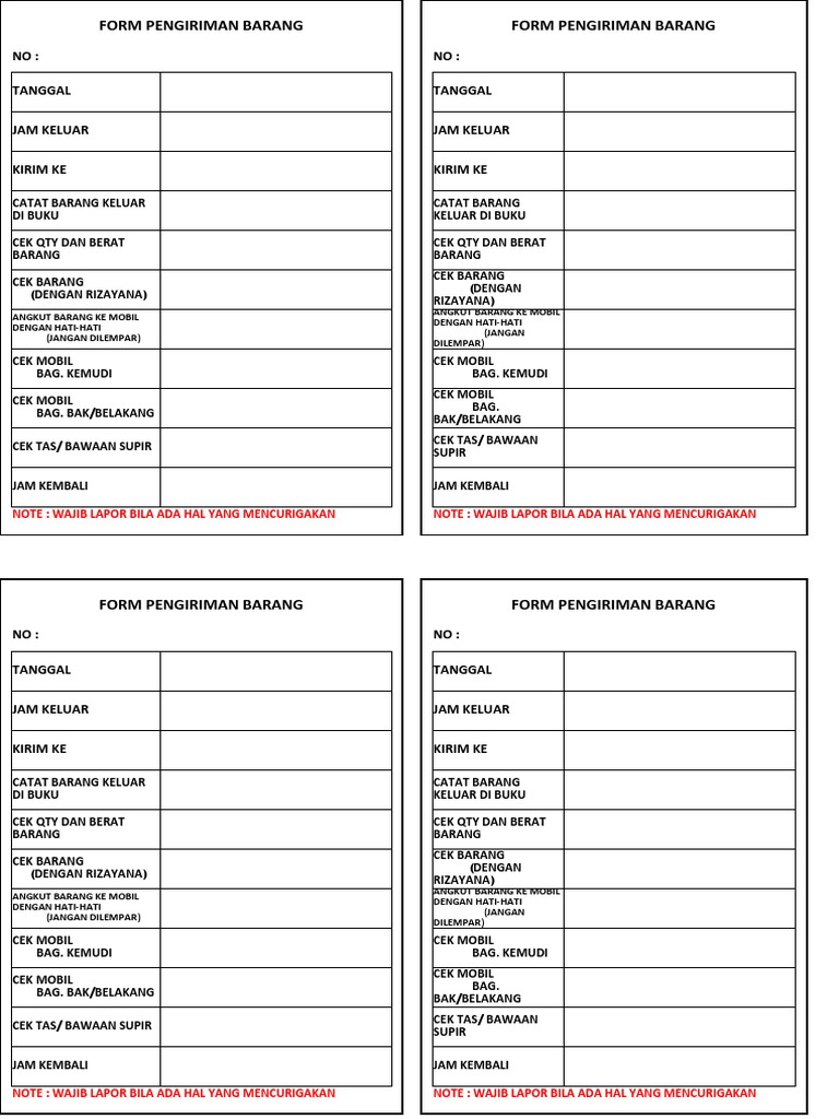 Form Pengiriman Barang | PDF