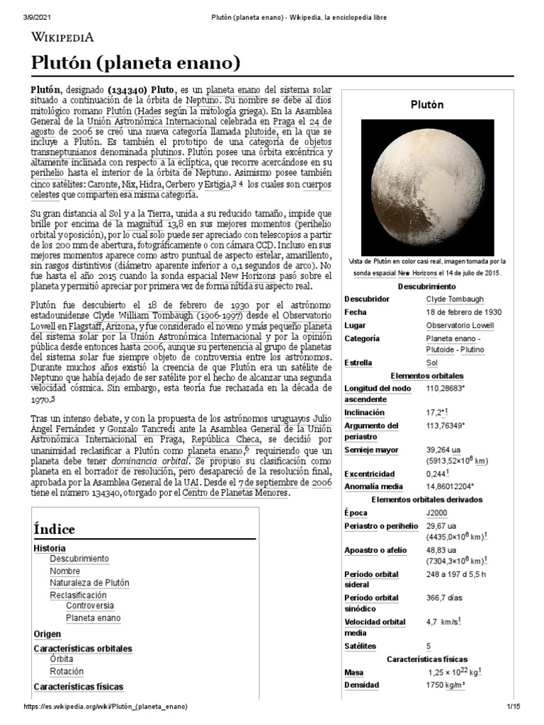 Plutón (Planeta Enano) - Wikipedia, La Enciclopedia Libre | PDF ...
