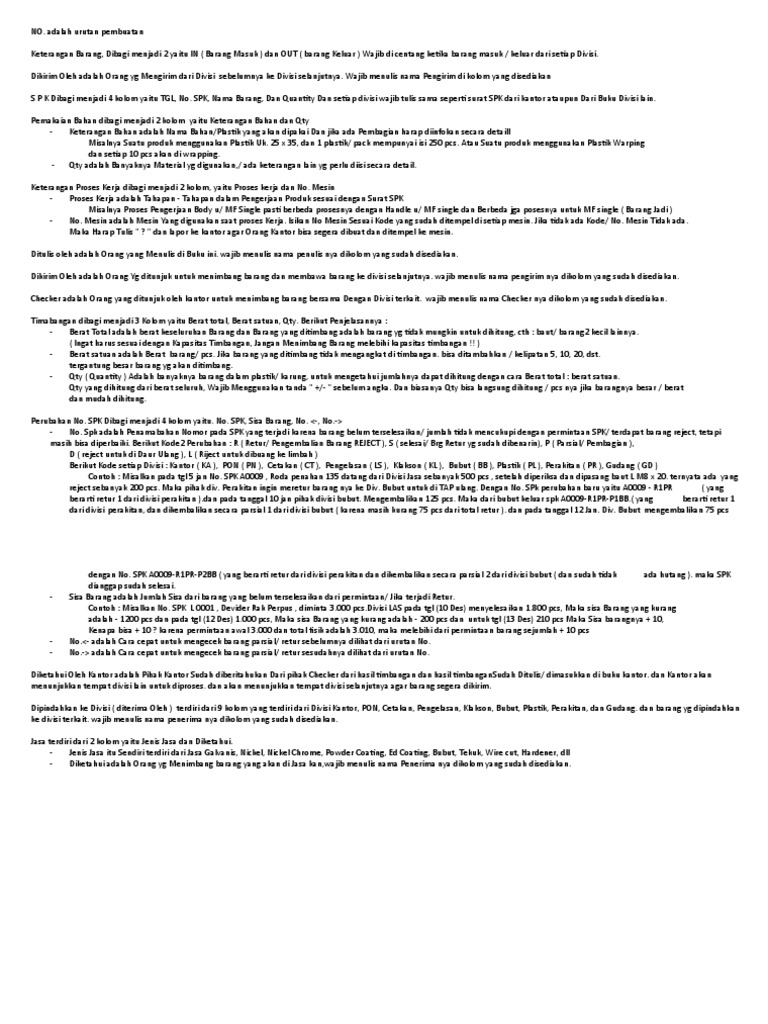 Penjelasan Tabel Tabel Pada SPK PERAKITAN | PDF