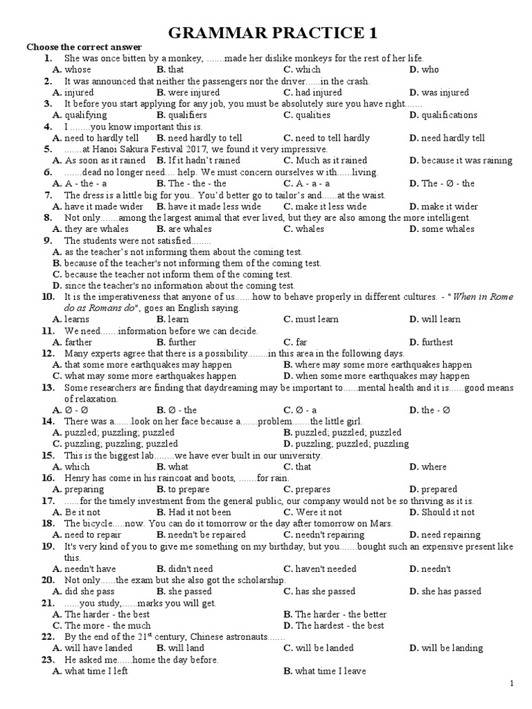 Grammar practice questions answered | PDF