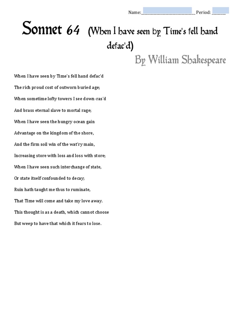Shakespeares Sonnet 64 - The Poem | PDF