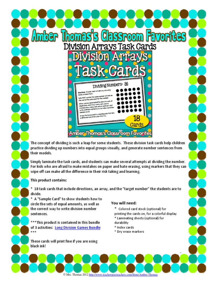 Division Task Cards For Breaking Down Numbers | PDF | Communication