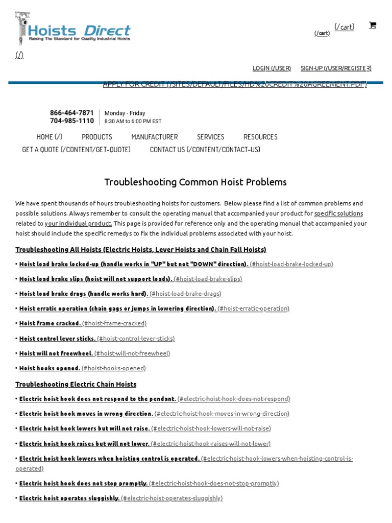 Troubleshooting Hoist Problems Guide | PDF | Switch | Electric Motor