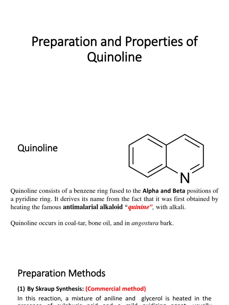 Preparation and Properties of Quinoline | PDF | Chemical Reactions ...