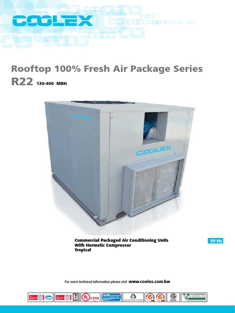 Rooftop 100% Fresh Air Package Series: For More Technical Information ...