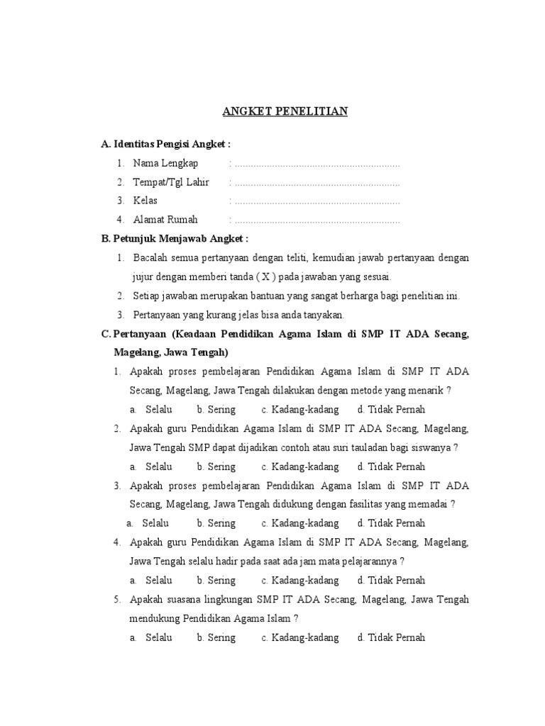 Angket Penelitian | PDF