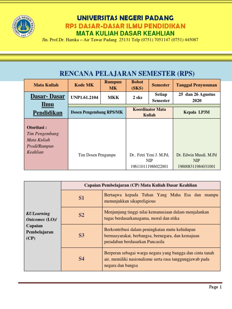 RPS Dasar-Dasar Ilmu Pendidikan Juli - Desember 2020 | PDF