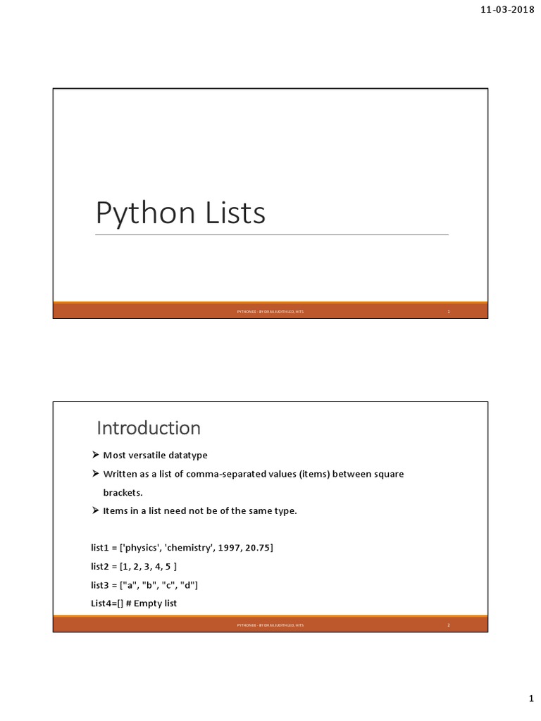 Python Lists: Python Ee - by Dr.M.Judith Leo, Hits | PDF | Matrix ...