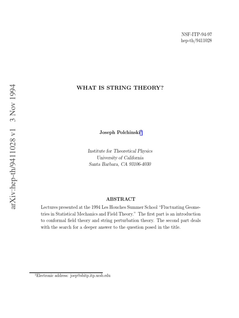 Polchinski J. - What Is String Theory (Hep-Th 9411028) (1994) | PDF | String Theory | Noether's ...