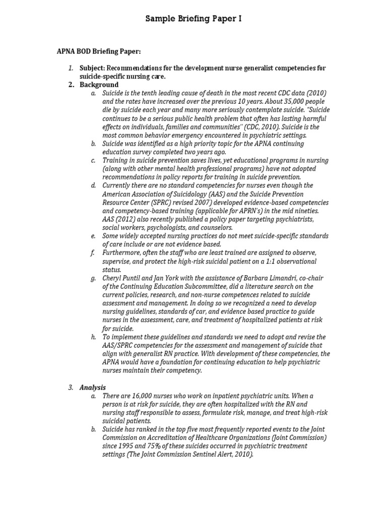 Briefing Paper Sample I | PDF | Joint Commission | Psychiatry