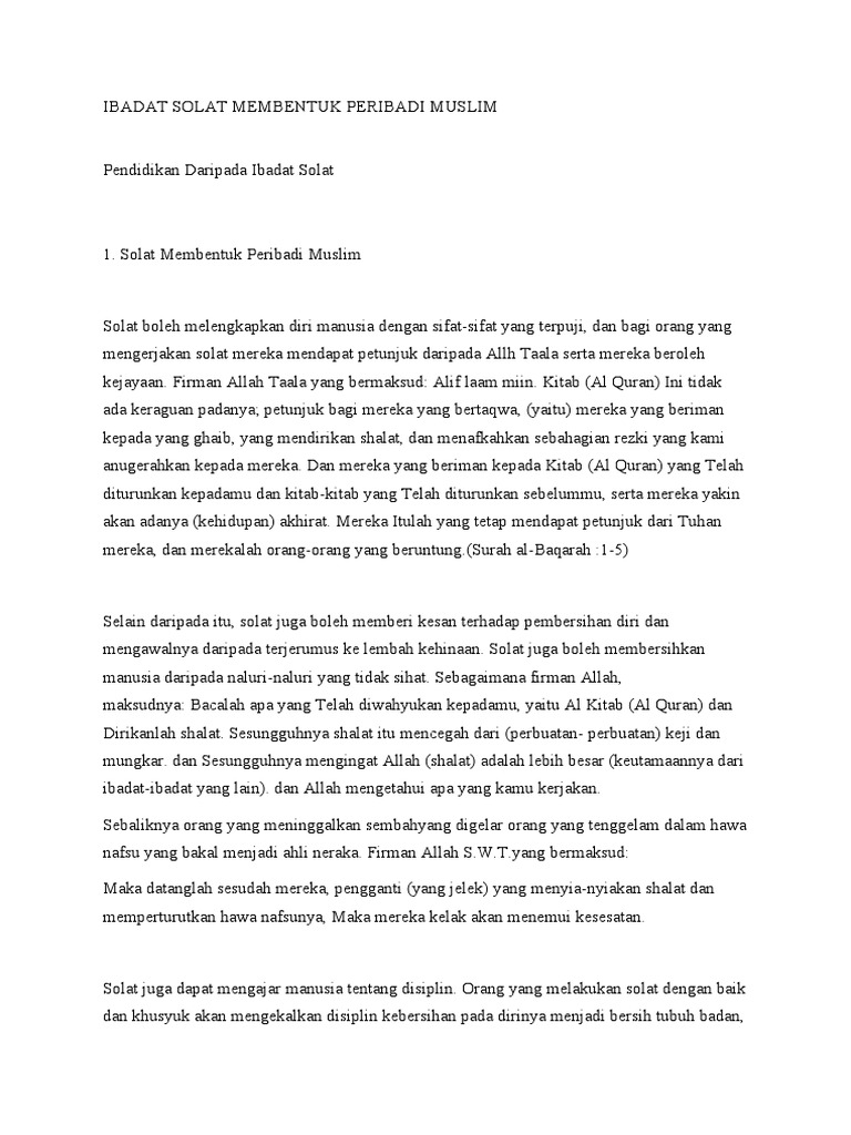 Ibadat Solat Membentuk Peribadi Muslim | PDF | Gaya Hidup