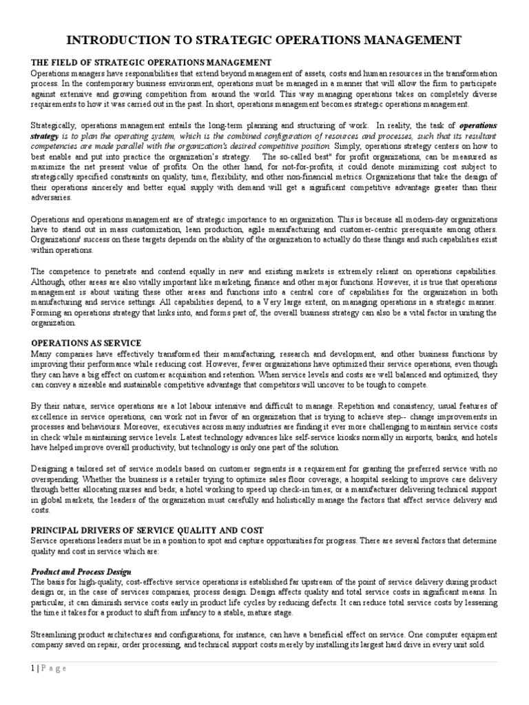 Module 1 (Introduction To Strategic Operations Management) | PDF ...