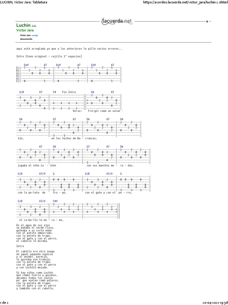 Acordes y letra de "Luchín" de Víctor Jara | PDF