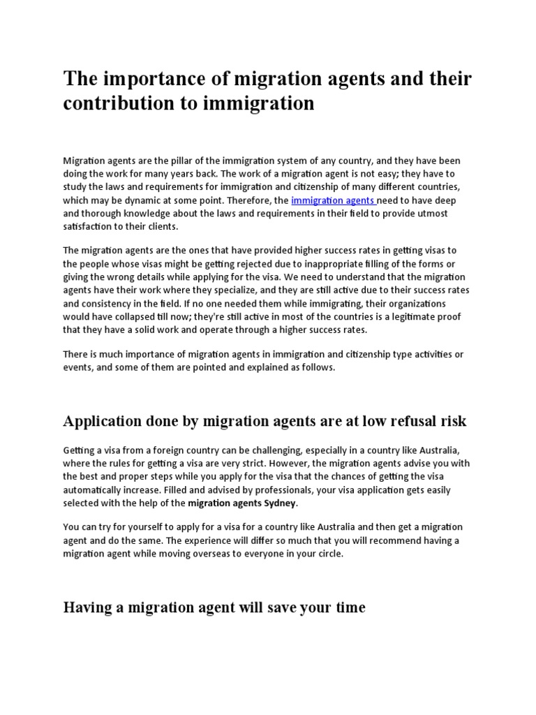 The Importance of Migration Agents and Their Contribution To ...