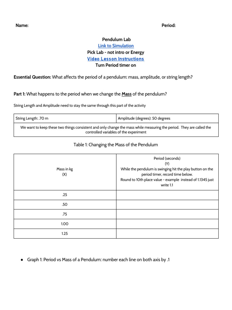 Pendulum Lab Distance Learning | PDF | Pendulum | Mass