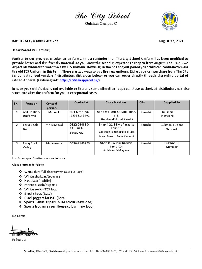 004-Letter To Parents - Uniforms | Download Free PDF | Clothing | Dress ...