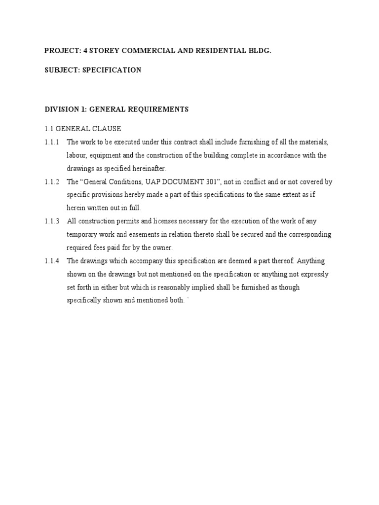Specification for the Construction of a Four-Storey Commercial and ...