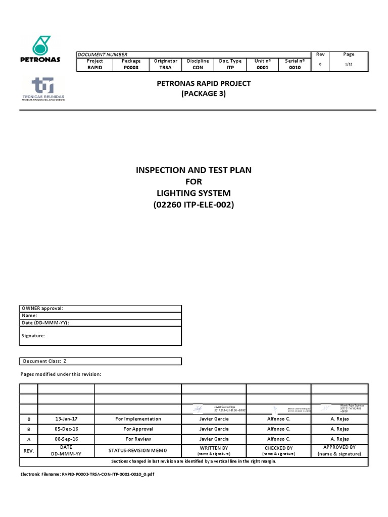 RAPID-P0003-TRSA-CON-ITP-0001-0010 - ITP For Lighting System - R0 | PDF | Electrical Wiring ...