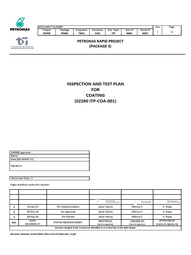 Rapid p0003 Trsa Con Itp 0001 0017 - Itp For Coating - r0 | PDF ...
