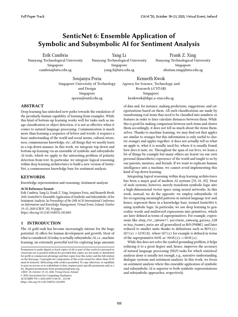 Senticnet 6: Ensemble Application of Symbolic and Subsymbolic Ai For ...