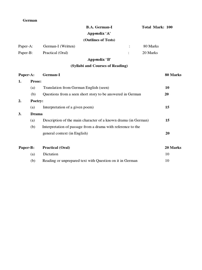 German Course Structure at PU | PDF