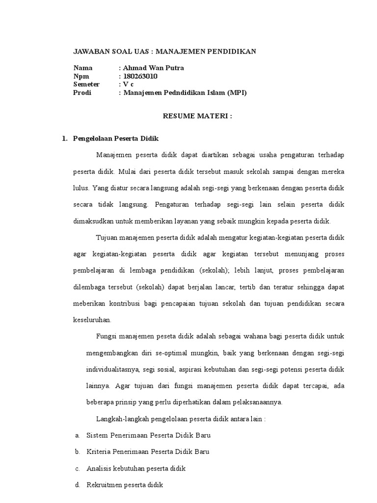 Ahmad Wan Puta-UAS Manajemen Pendidikan | PDF