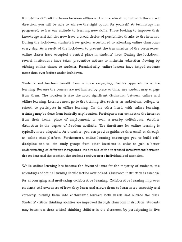 Online Vs Offline Education | PDF | Educational Technology | Learning