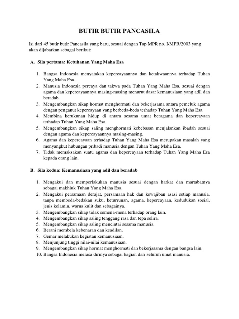 Butir Butir Pancasila | PDF
