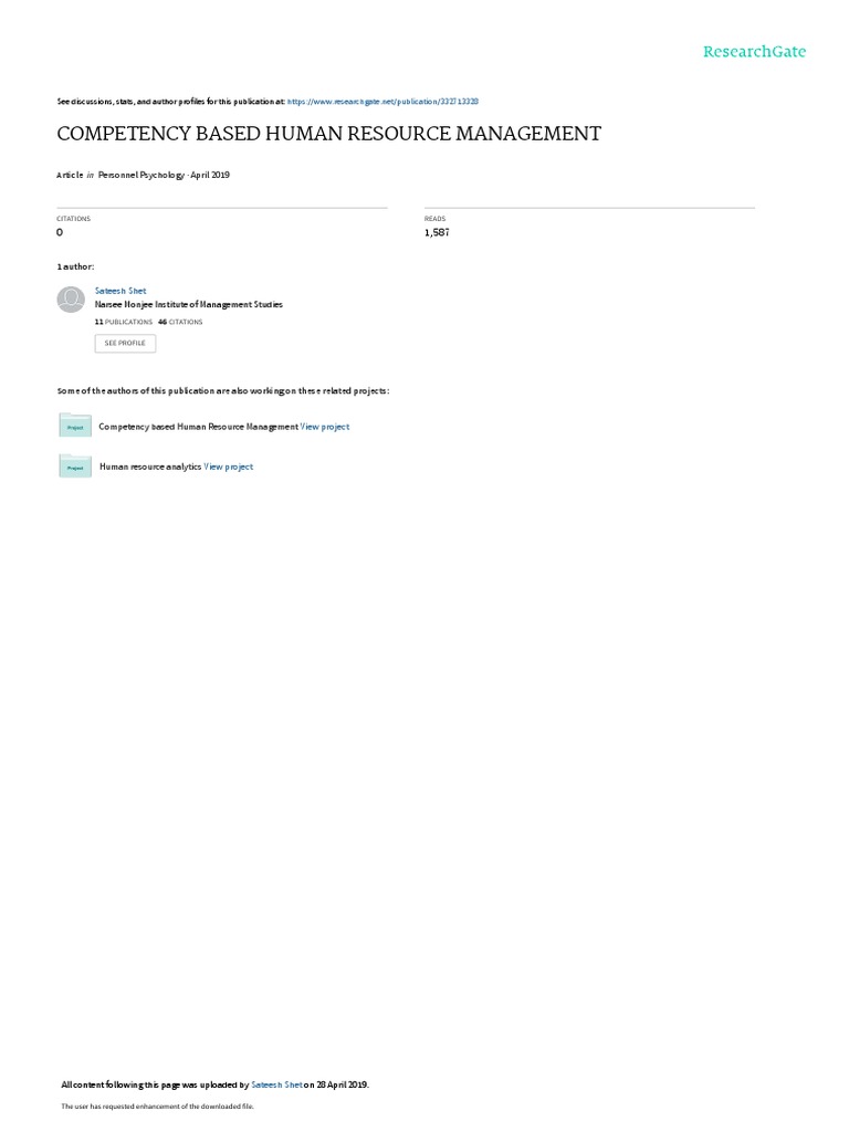 Competency Based Human Resource Management: Personnel Psychology April 2019 | PDF | Competence ...