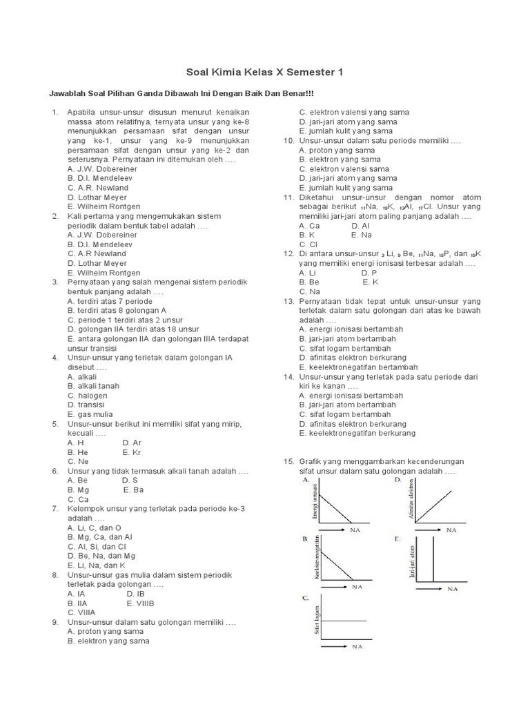 Soal Kimia Kelas 10 Semester 1 Fix 2021 | PDF