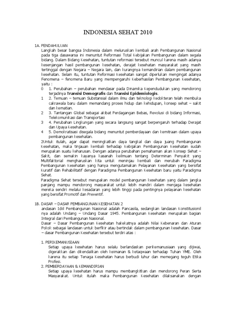 Pembangunan Kesehatan Indonesia Sehat 2010 | PDF | Pengembangan Diri ...