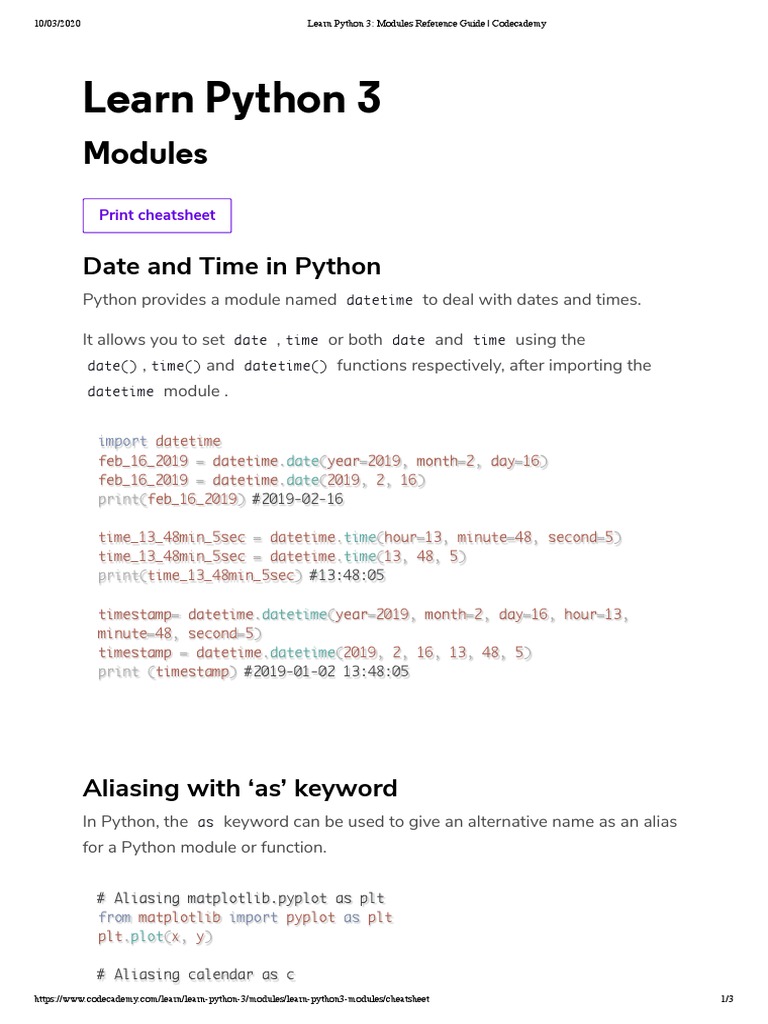 Learn Python 3 - Modules Reference Guide - Codecademy | PDF | Software ... Learn Python 3 - Modules Reference Guide - Codecademy | PDF | Software ...