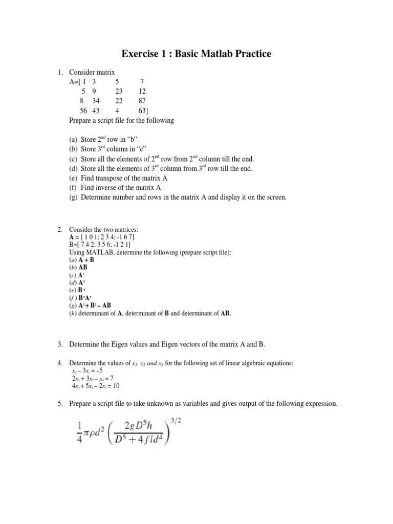 Exercise 1: Basic Matlab Practice: ND RD ND ND RD RD | PDF | Matrix ...