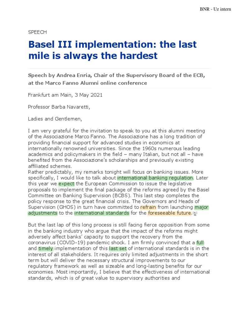 Basel III Implementation - The Last Mile Is Always The Hardest | PDF ...