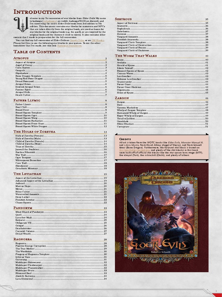 Elder Evils 5e - Bestiary | PDF | Dungeons & Dragons | Gary Gygax Games