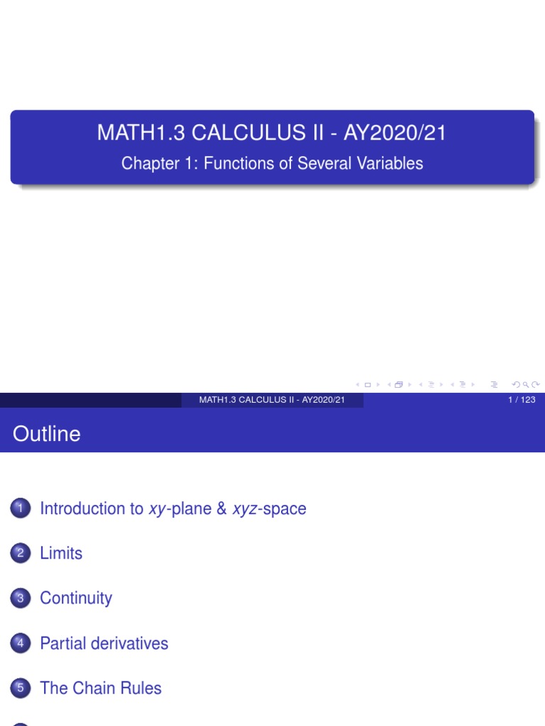 MATH1.3 CALCULUS II - AY2020/21: Chapter 1: Functions of Several Variables | PDF | Derivative ...
