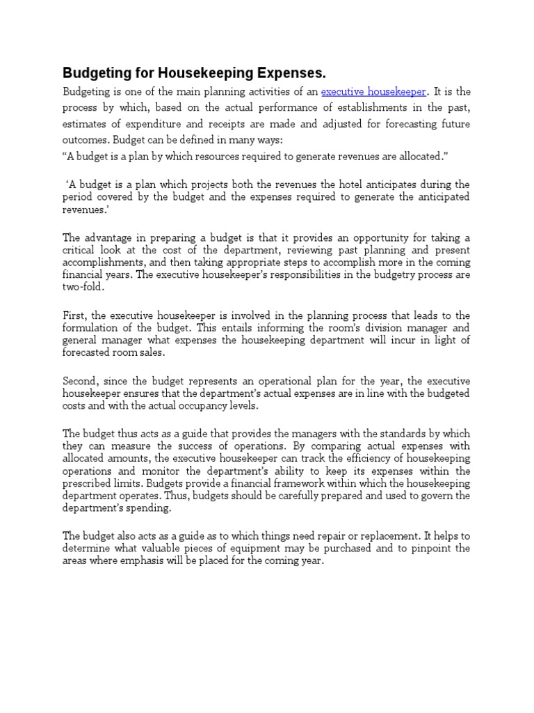 Budgeting For Housekeeping Expenses | PDF | Supply Chain Management ...