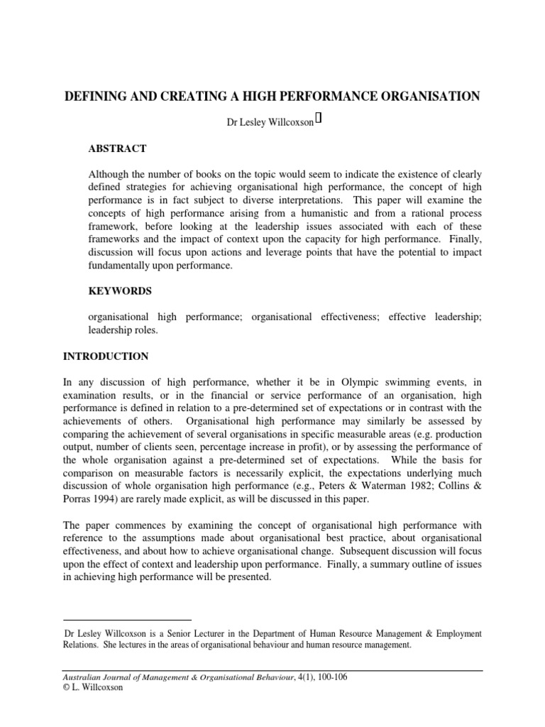Defining and Creating High Performance Organisation | PDF | Leadership ...