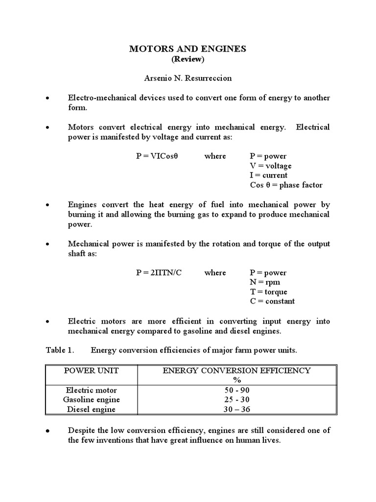 4 - Review Notes - MOTORS & ENGINES | PDF | Internal Combustion Engine ...