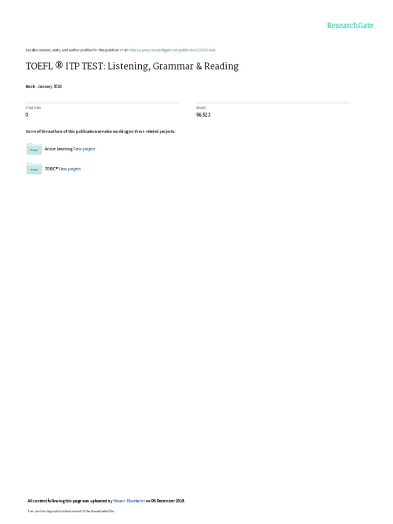 TOEFL ® ITP TEST: Listening, Grammar & Reading: January 2016 | PDF ...