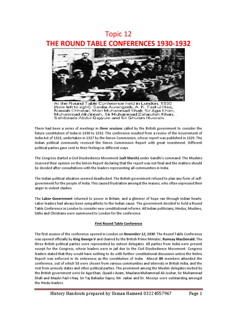 Round Table Conferences 1930-1932 Overview | PDF | British Raj ...