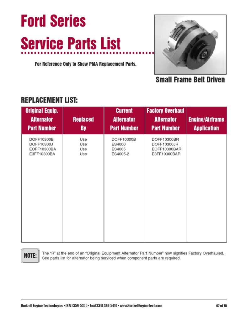 Ford Series Small Frame Parts List | PDF | Electrical Engineering ...