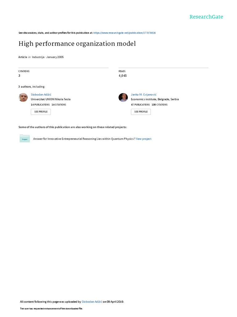High Performance Organization Model: Industrija January 2005 | PDF ...