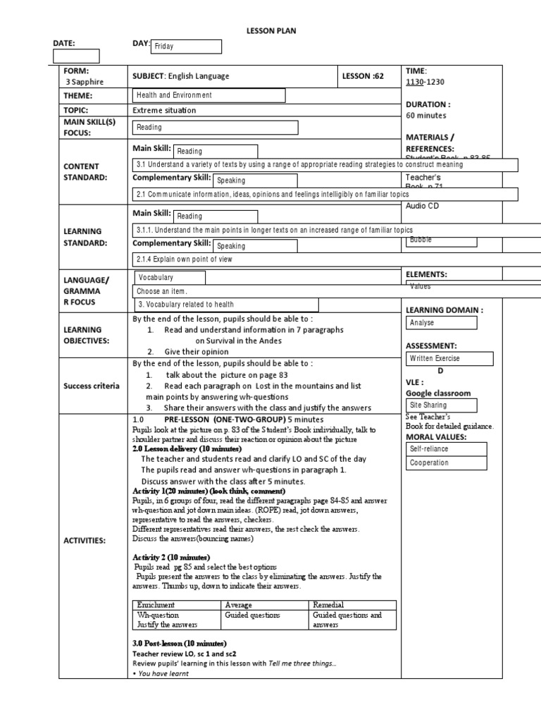 LESSON - PLAN - 62 Close Up Unit 7 Time To Spare | PDF | Lesson Plan ...