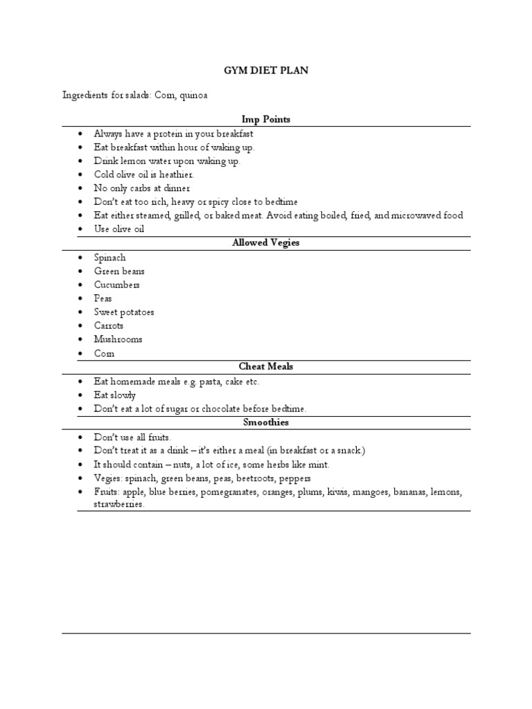 Gym Diet Plan 2019 | Download Free PDF | Salad | Meal